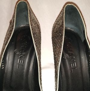 CHANEL | Shoes | Chanel Silver Python Peep Toe Heels | Poshmark